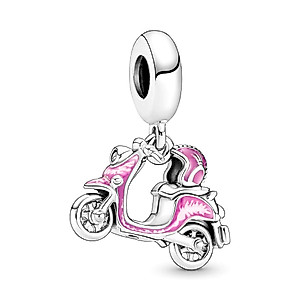 BEEUVIP Pink Scooter Dangle Charm 925 Sterling Silver Bead for Charm Bracelets and Necklaces, Birthday Mothers Day Jewelry Gifts Women