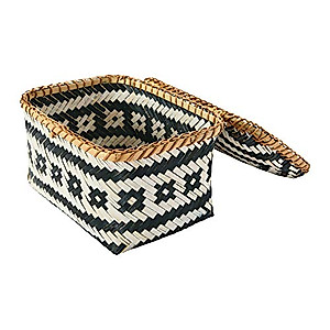 Creative Co-Op Hand-Woven Bamboo Boxes with Lids & Closures, Black & White, Set of 2 Container, 2
