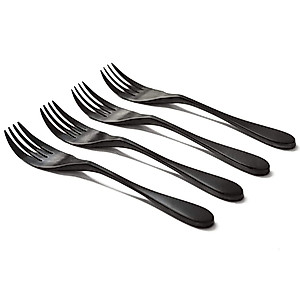 KNORK Original Stainless Steel Metal Utensils Titanium Coated Stainless Fork, 4 Piece Set, Matte Black