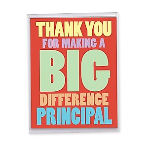 NobleWorks - 1 Jumbo Funny Thank You Greeting Card From Us with Envelope (8.5 x 11 Inch) Big, Oversize Student Gratitude, Notes for School Mentor, Teacher - Big Difference Principal J8199TYG-US