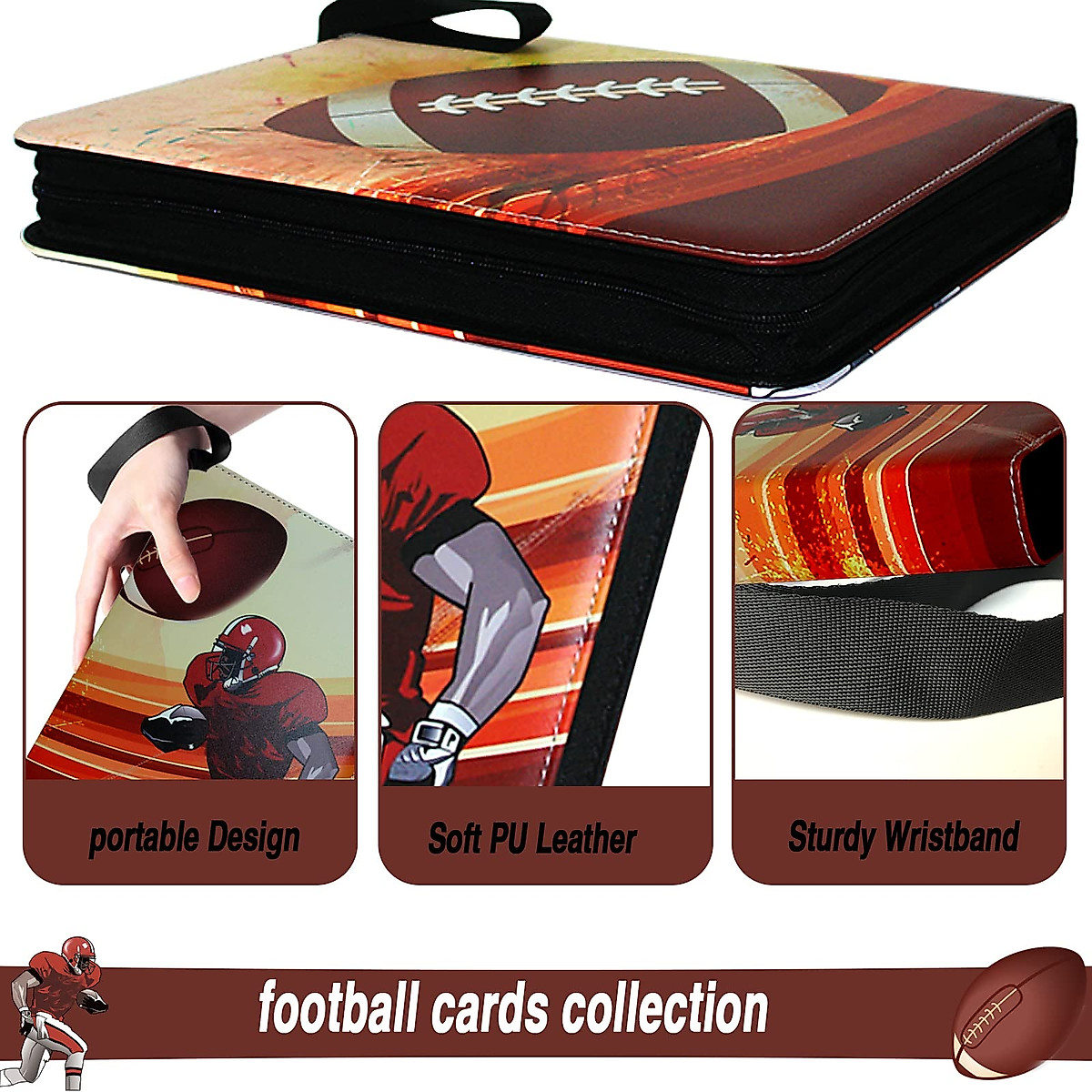 Football Cards Binder 900 Pockets, Trading Cards Holder Card Collectors Album,Trading Card Binder 9 Pocket with 50 Removable Sleeves for Football Card and Sports Card