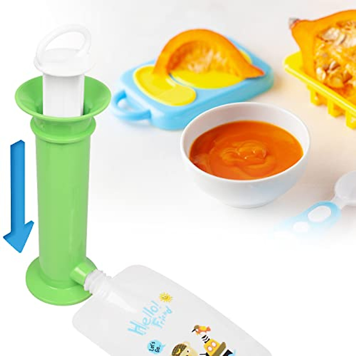 7 PCS Set Baby Food Pouch Maker, Reusable Pure Color Pouches, Toddler Fruit Squeeze Puree Filler for Kids (Green)