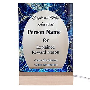 Tina&Co Customizable Award Plaque，Custom Award Plaque, Personalized Trophy Award,6 types of marble backgrounds, 5 shapes, 4 Base, with the option to add text or photos. (Award Plaque)