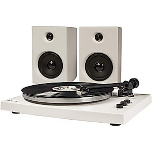 Crosley T150A-WH Modern 2-Speed Bluetooth Turntable System with Variable Weighted Tone Arm and Stereo Speakers, White