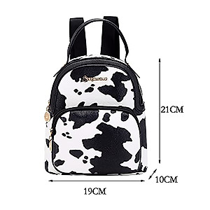 ASUYOERU Vintage Women PU Animal Pattern Print Backpack Preppy Style Mini Handbags, Cow Pattern, large 41*30*12cm