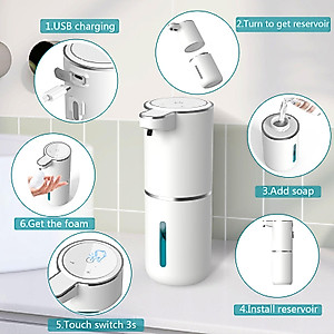 Automatic Soap Dispenser – Touchless Foaming Soap Dispenser 400ml USB Rechargeable Dispenser Electric Wall Mounted 4levels Adjustable Foam Soap Dispenser Pump for Bathroom Kitchen Dish Soap