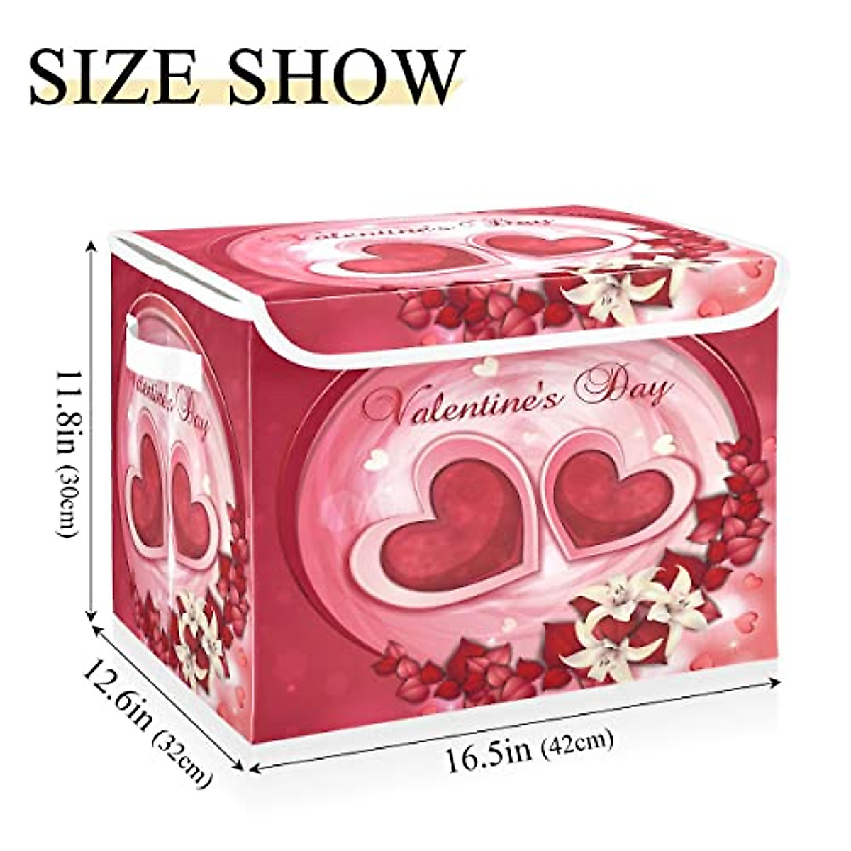 Storage Bins with Lids Foldable Storage Baskets Storage Cubes Collapsible Closet Organizer Containers with Cover Valentine's Day Card Romantic Flowers for Home Office Organizer Closet, Shelves, Toy, N