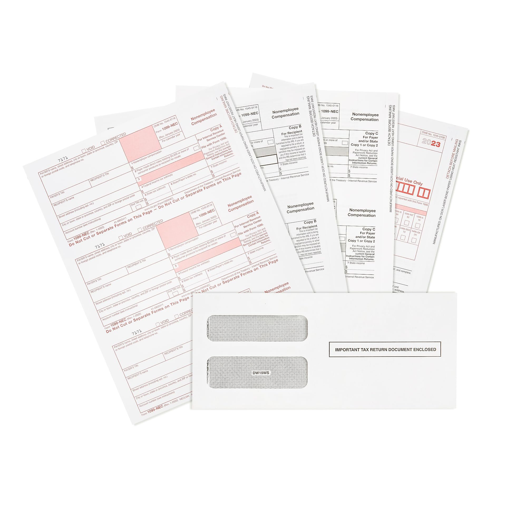 Blue Summit Supplies 1099 NEC Tax Forms 2023 with 25 Self Seal Envelopes, 25 4 Part Tax Forms Kit, Compatible with QuickBooks and Accounting Software