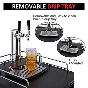 PioneerWorks Beer Kegerator, Single Tap Draft Beer Dispenser, Full Size Stainless Steel Keg Refrigerator With Drip Tray, CO2 Cylinder, 32°F- 50°F Temperature Control, 128L