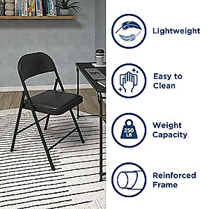 COSCO SmartFold Vinyl Folding Chair, 4-Pack, Black