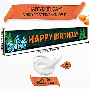 Haunted House Decorations Garden Banner, Large 9.8 * 1.6ft Haunted House Decor, Hitchhiking Ghosts Photography Background Fence Decorations for Birthday, Halloween Party