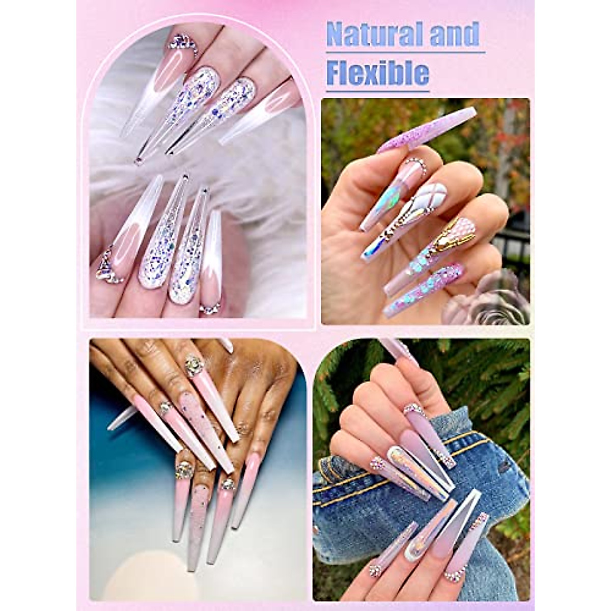 Quaferen 504Pcs Clear Coffin Nail Tips for Acrylic Nails Professional, XXXL Extra Long No C Curve Coffin Straight Acrylic Nail Tips, Half Cover No Crease Nail Extension False Nails for DIY Nail Art