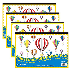 BAZIC Construction Paper Pad 16 Sheet 18" X 12", Assorted Colors, for Fold Cut Glue, Gift for Toddler Kids Classrooms School Home DIY, 4-Pack