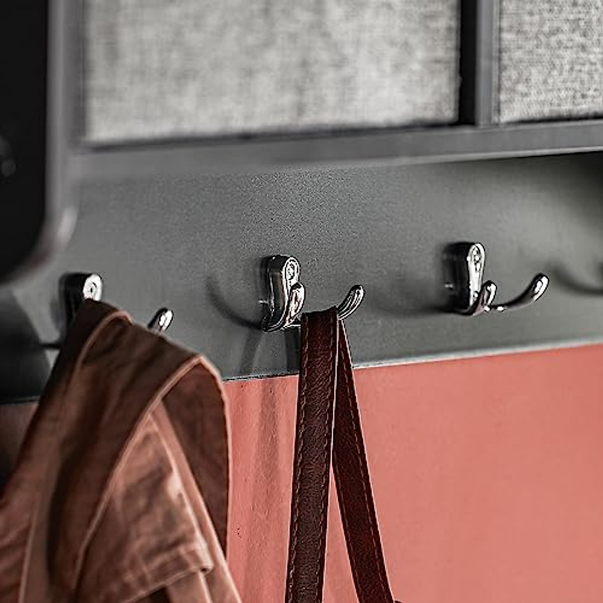 SoBuy Wall Shelf with Hooks, Coat Rack Wall Mount with Shelf Entrywall Storage Cabinet Unit with 3 Baskets 5 Hooks, Black, FRG282-SCH