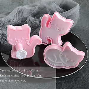 GOODFEER Cookie Cutters Cat Shape,3pcs Animal Cookie Stamps for Baking, bladeless safety Baking Molds For Biscuit