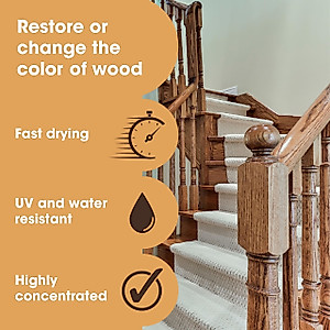 Furniture Clinic Wood Stain | Multiple Finishes | Fast Drying | Indoor and Outdoor Furniture and More | Water Based, Low Odor, Non-Toxic | Polyurethane| Dark Oak (8.5oz / 250ml)