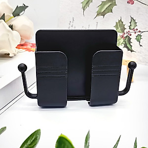 BlingKingdom Self-Adhesive Wall Mount Phone Holder with Hooks Phone Stand Charging Holder for Smartphones Cellphone Bracket Phone Holder for Wall Home Office RV for iPhone and Android (Black)