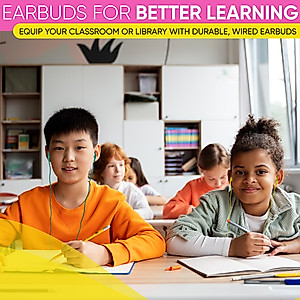 Redskypower 10 Pack Black Color Kid's Wired Earphone Headphones, Individually Bagged, Disposable Earphones Ideal for Students in Classroom Libraries Schools, Bulk Wholesale