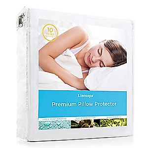 Linenspa Shredded Memory Foam 2 Pack Pillow, Standard, White 2 Count & Premium Smooth Waterproof Pillow Protector-Vinyl Free Waterproof Pillow Cover, Standard, White