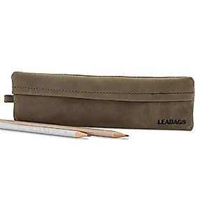 LEABAGS Leather Pencil Case - Genuine Leather Pencil Pouch Fort Vaux - Pen Case for Adults Men Women Work University Olive Green