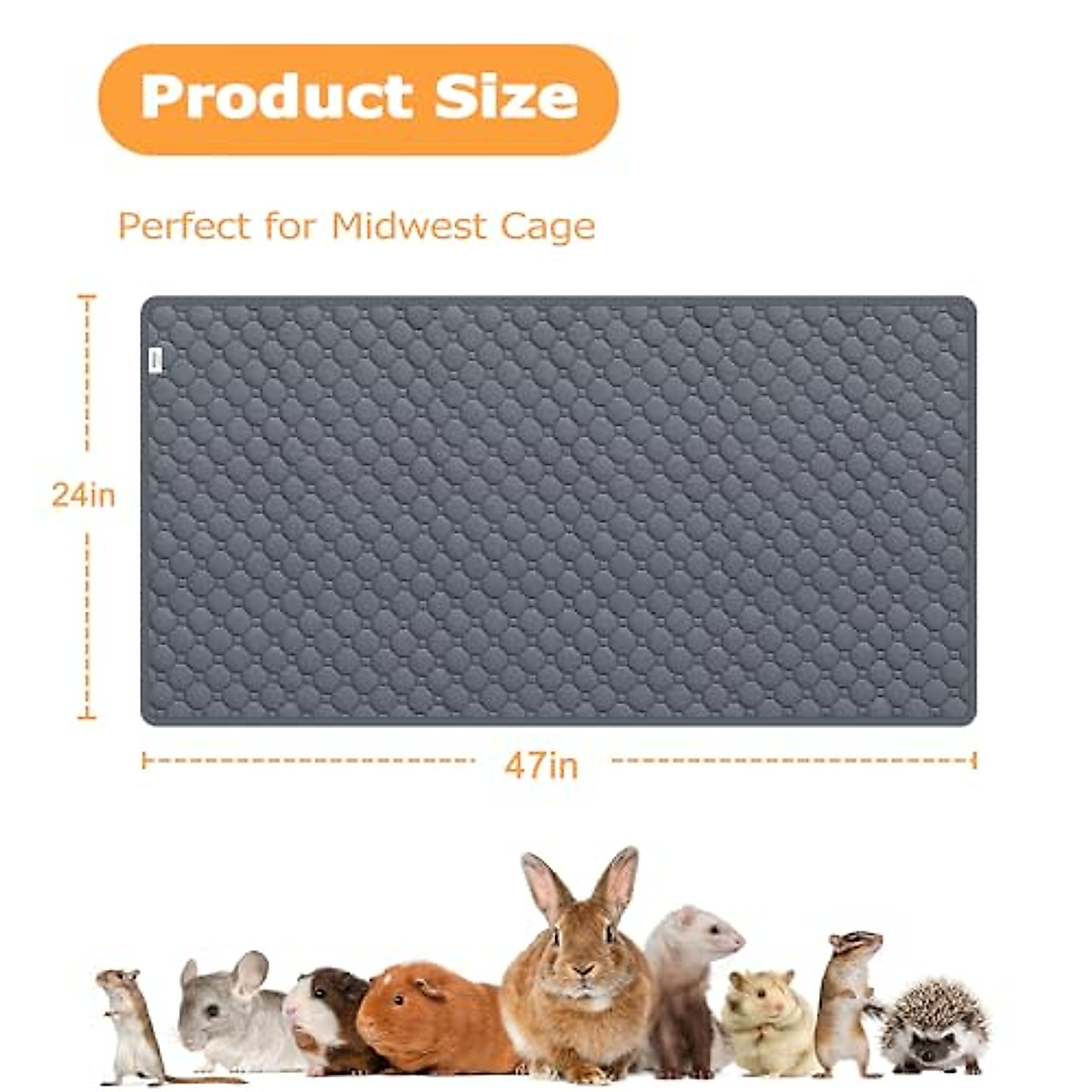 Cimiycob Guinea Pig Cage Liners, 3 Pack 47x 24 Washable Guinea Pig Pee Pads, Waterproof Reusable & Anti Slip, Super Absorbent Guinea Pig Bedding for Small Animal, Rabbit, Bunny, Chinchilla