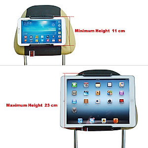 TFY Universal Car Headrest Mount, Fits 7-11 Inch Tablets - iPad, Samsung Galaxy Tab & Note, Adjustable Strap, Detachable, Portable, No Protruding Parts