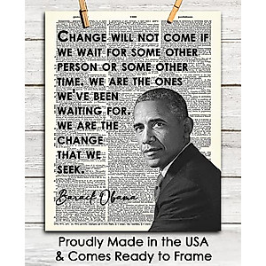 Positive Affirmations Wall Decor for Kids: "Change Will Not Come If We Wait" Barack Obama 8x10 Inspirational, Motivational Poster & Motivational Wall Art Office Decor for Men & Women