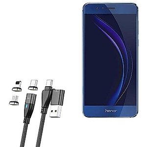BoxWave Cable Compatible with Honor 8 - MagnetoSnap PD AllCharge Cable (100W), Magnet PD 100W Charging Cable USB Type-C Micro USB for Honor 8 - Jet Black