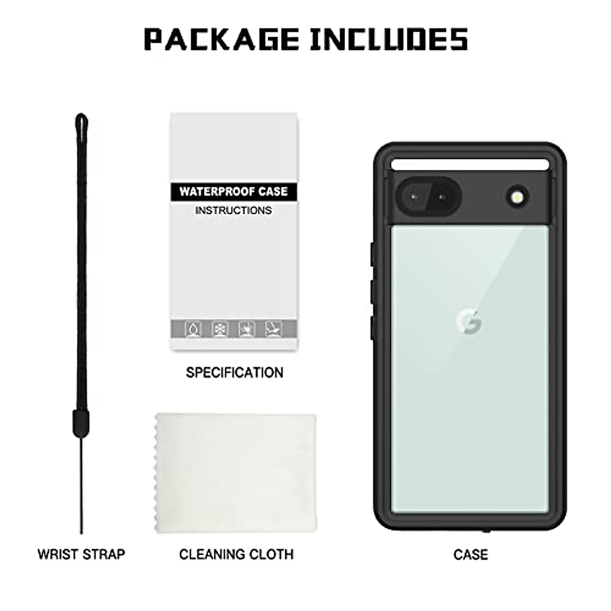 Lanhiem Pixel 6a Case, IP68 Waterproof Dustproof Shockproof Case with Built-in Screen Protector, Full Body Rugged Protective Cover for Google Pixel 6a 5G, Black/Clear