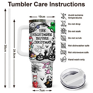 GEPOSTORE Christmas 3D Tumbler with Handle and Straw, Nightmare Before Movie Tumbler 40 oz, Gifts for Christmas, Christmas Mug, Christmas Movie Cup, Birthday Gifts for Movie Lovers