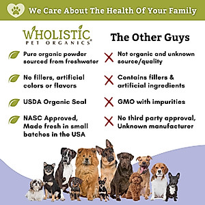 Wholistic Pet Organics Spirulina Powder Organic for Dogs Super Greens Powder Seasonal Allergy Support Supplement Dog Multivitamin USDA Certified Immune Support Vitamins Antioxidants and Minerals