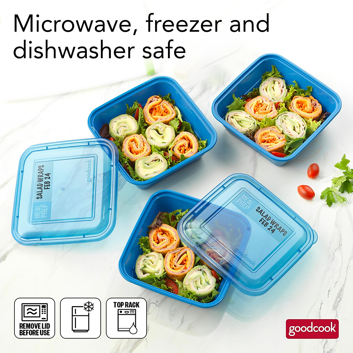 GoodCook Meal Prep 3 Cup Square, 20-Piece, Blue, Made without BPA