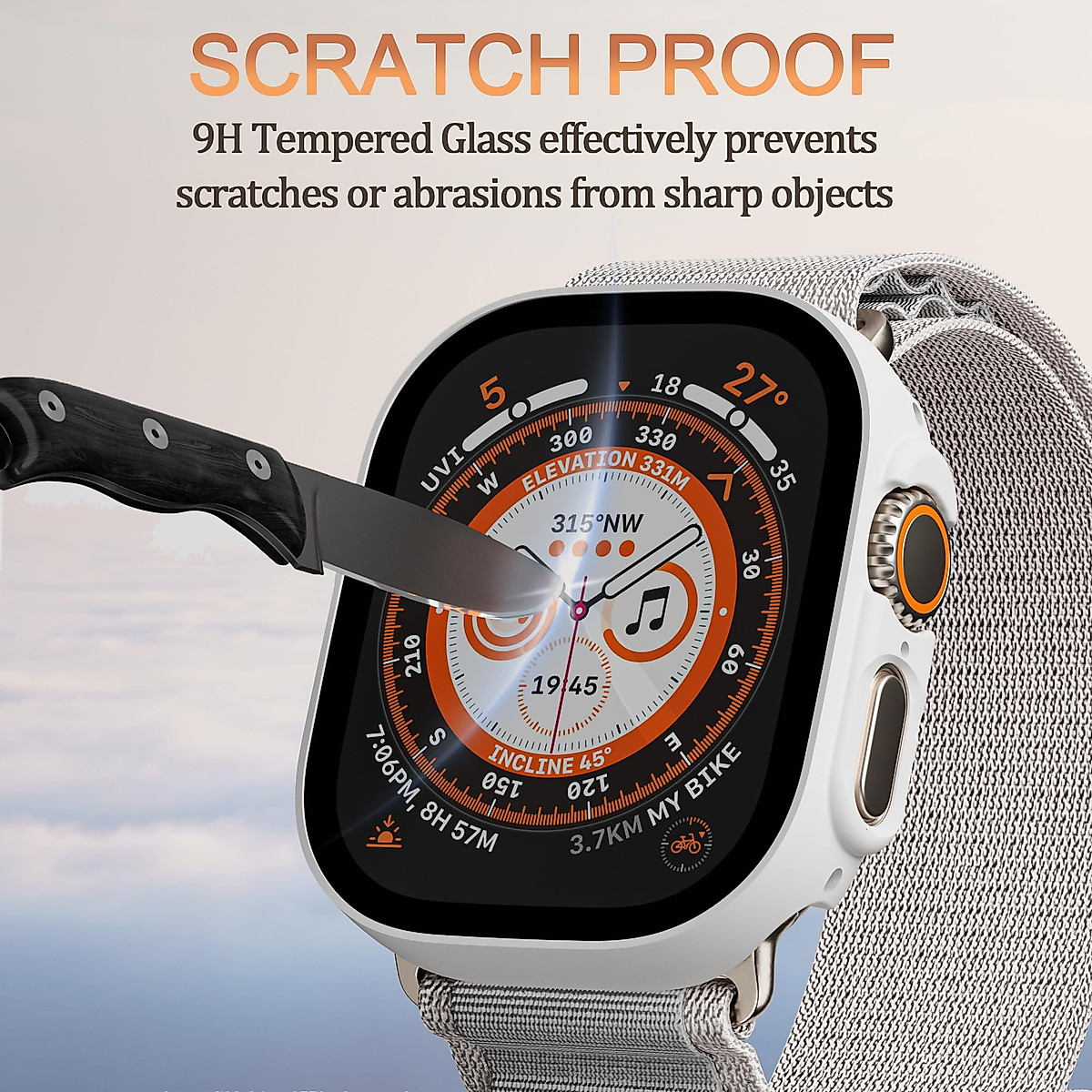 TSOGIA 2 Pack Hard PC Case for Apple Watch Ultra/Ultra 2 Screen Protector 49mm, with 9H Tempered Glass Screen Protector, Full Protective Cover for iWatch Ultra Accessories 49mm,White