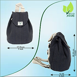 Hemp small bag for women Girls Light Weight Eco Friendly Small cute backpack Bag for everyday lives (Fade Black)