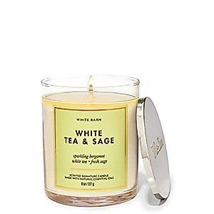 Bath & Body Works, White Barn 1-Wick Candle w/Essential Oils - 7 oz - New Core Scents! (White Tea & Sage)