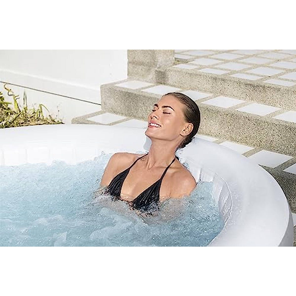 Bestway St. Lucia SaluSpa 2 to 3 Person Inflatable Round Outdoor Hot Tub with 110 Soothing AirJets, Filter Cartridge, Pump, and Insulated Cover, Gray