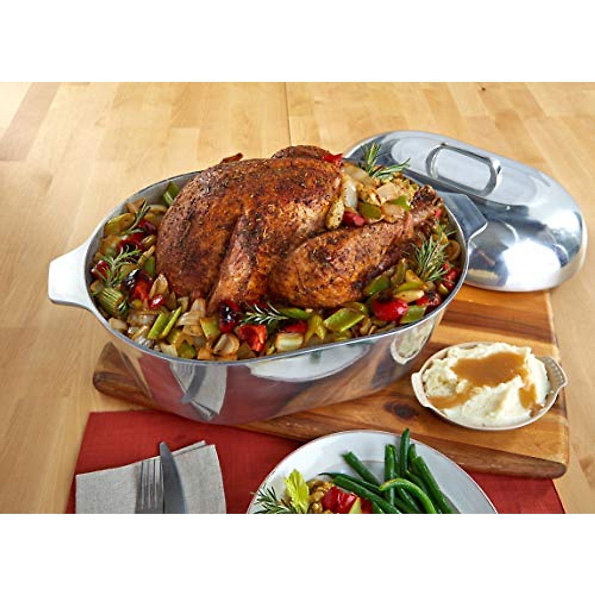 IMUSA USA Heavy Duty Cajun Oval Cast Aluminum Roaster 18", Silver