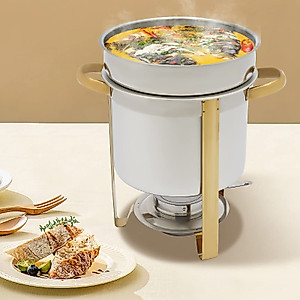 7L/7.4Qt Commercial Soup Kettle Warmer, Stainless Steel with Dish Buffet Server Food Warmer Chafing with Lid for Soup (Gold)