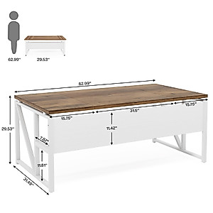 Tribesigns 63 inches Computer Desk with Bottom Storage Shelf Home Office Desk Writing Table for Workstation,Dark Walnut + Steel Leg， Cabinet not Included (Light Walnut, 63-inch-with Shelf)