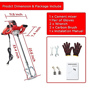 Goyappin 2300W Cement Mixer, Handheld Concrete Mixer for Drill,with 6 Adjustable Speed, Portable Electric Cement Mixer for Mixing Mud,Mortar, Plaster,Cement, Paint, Fodder