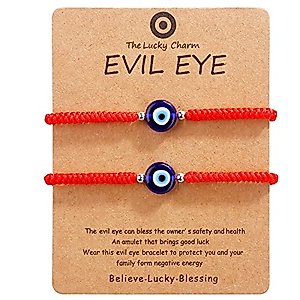 Handmade String Red evil eye bracelets blue evil eye jewelry bracelet for women men teen girls boy pack of 2 braclets mal de ojo bracelets ojo turco pulsera (2 Red with silver bead)