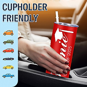 Personalized Graduation Tumbler Gifts for Her Him - Class of 2025 Graduation Gifts for Girls Boys, Custom Graduation Skinny Tumblers with Lid and Straw, High School Masters Degree Phd Graduation Gifts