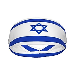 Flag of Israel Sports Sweatband Head Bands for Women Men - Moisture Wicking and Non-Slip Athletic National Flags Headbands for Running, Yoga, Workout, Fitness and Gym
