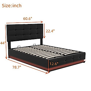 BIADNBZ Full Size Modern Platform Bed with Hydraulic Storage System and Headboard,Tufted PU Upholstered Bedframe with LED Lights and USB Charger for Bedroom,No Box Spring Needed, Black