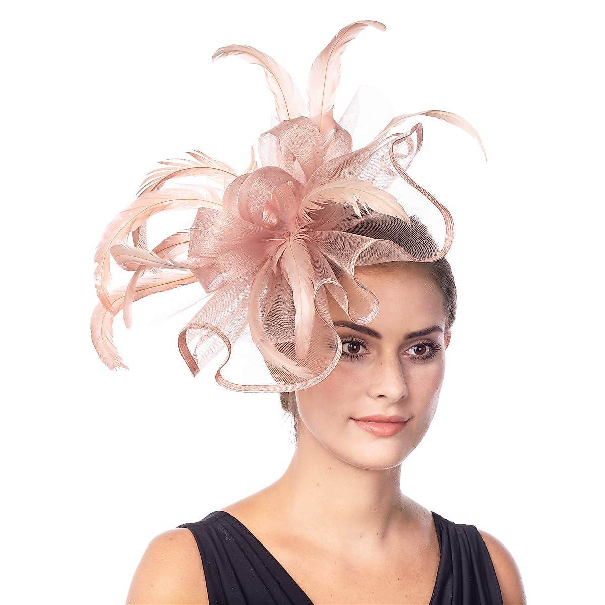 Lucky Leaf Girl Lady Hat Headwear Organza Church Feather Clip Fascinators Hat Wedding Party Kentucky Derby Cap for Women(F-5-Dark Pink)