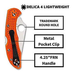 Spyderco Delica 4 Lightweight Signature Knife with 2.90" Flat-Ground Steel Blade and High-Strength Orange FRN Handle - PlainEdge - C11FPOR