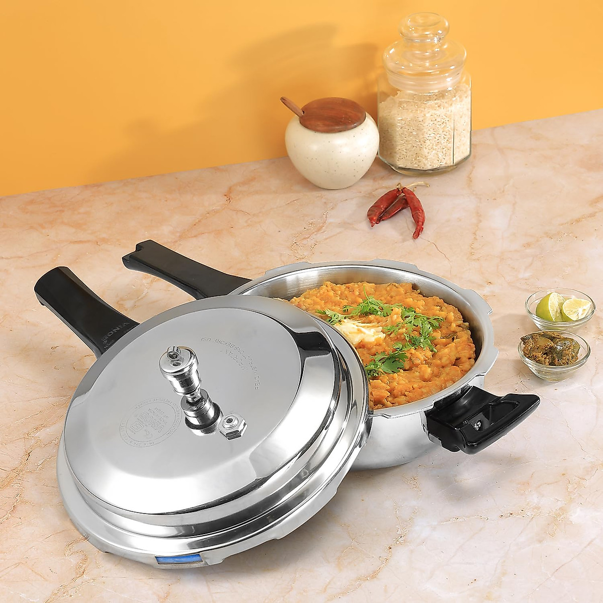 Vinod Platinum Triply Stainless Steel Pressure Cooker Mini - 2 Litre | SAS Bottom Pan Cooker | Induction and Gas Base Cooker | ISI and CE certified