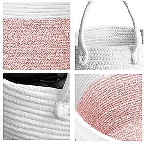 Spmor XXX-Large Storage Baskets Cotton Rope Basket Woven Baby Laundry Basket Sofa Throws Pillows Towels Toys or Nursery Cotton Rope Organizer Laundry Hamper with handles 20"x15.7"x15.7" Pink