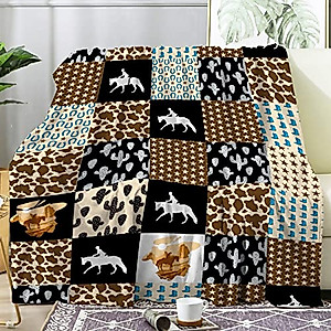 Retro Horse Baby Blanket Wild West Gifts for Boys Girls, Animal Western Decor Plush Soft Lightweight Flannel Fleece Wild West Swaddle Blanket for Newborn Horses Aztec Cow Receiving Blanket Crib