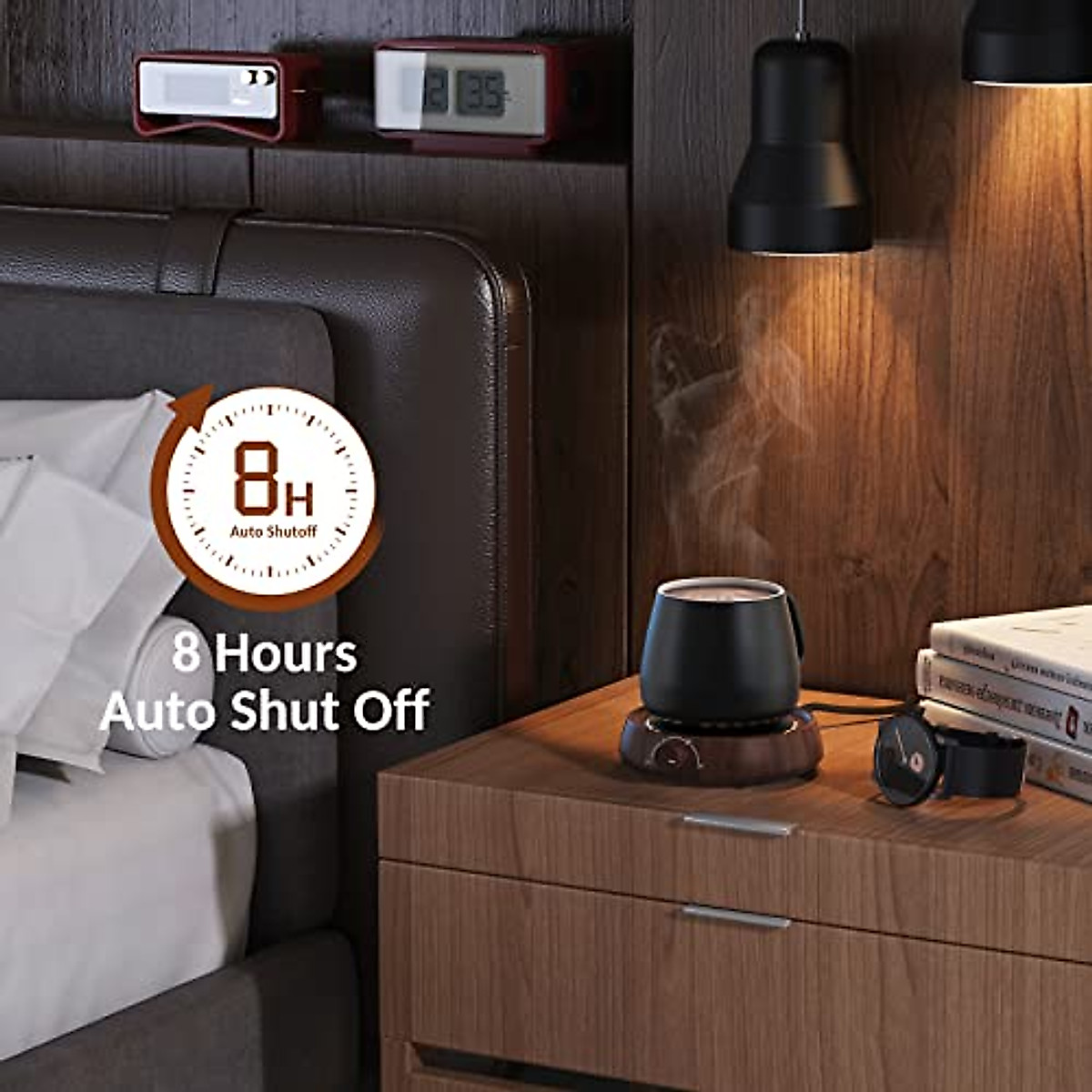 SWEETFULL Mug Warmer for Coffee and Tea Coffee Mug Warmer W/12 oz Mug and Lid Coffee Warmer As Coffee Gifts for Desk Office Coffee Lovers. （20W Cup Warmer Candle Warmer Auto Shut Off） (Wood Grain)